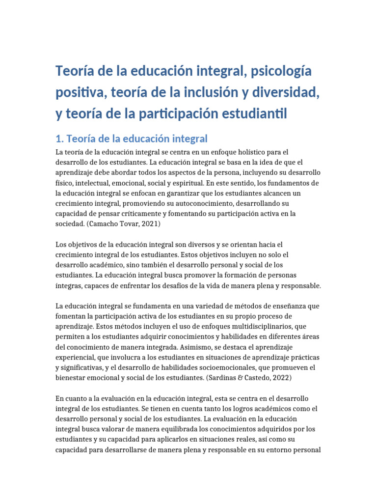 Teoría de La Educación Integral, Psicología Positiva, Teoría de La ...