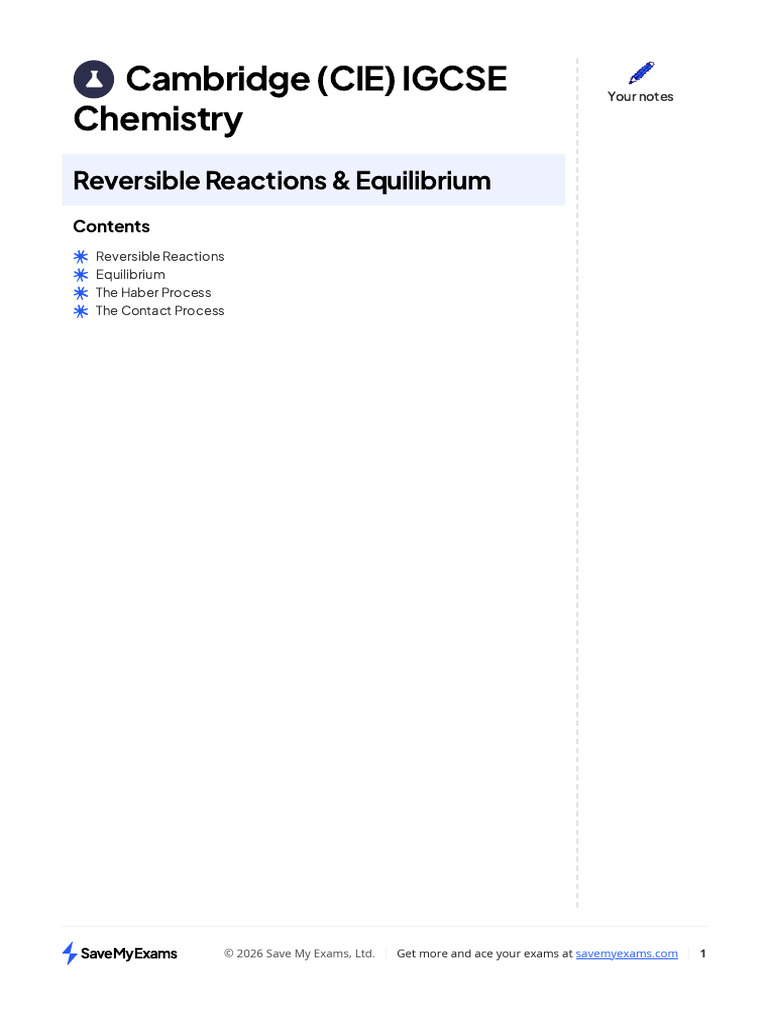 Summary Notes Equilibrium and Le Chatelier S Principle | PDF | Reaction ...