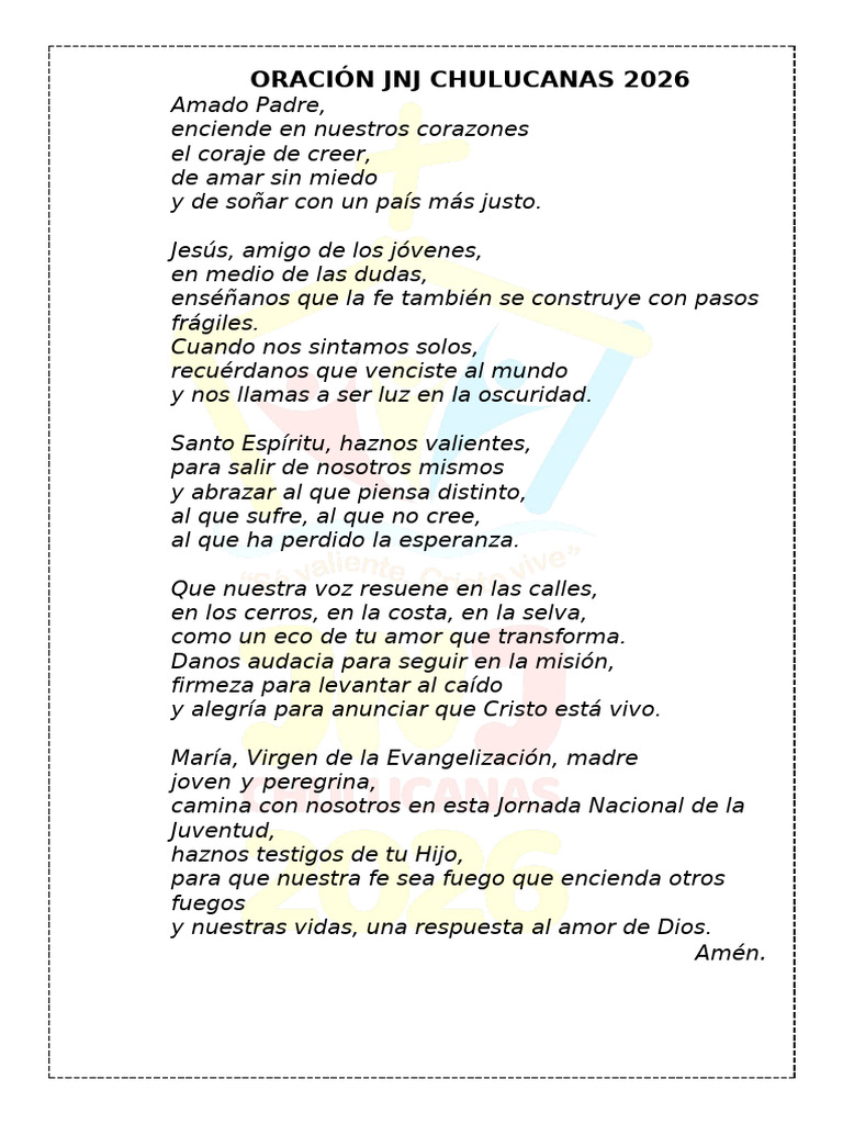 Oración JNJ Chulucanas 2026 | PDF