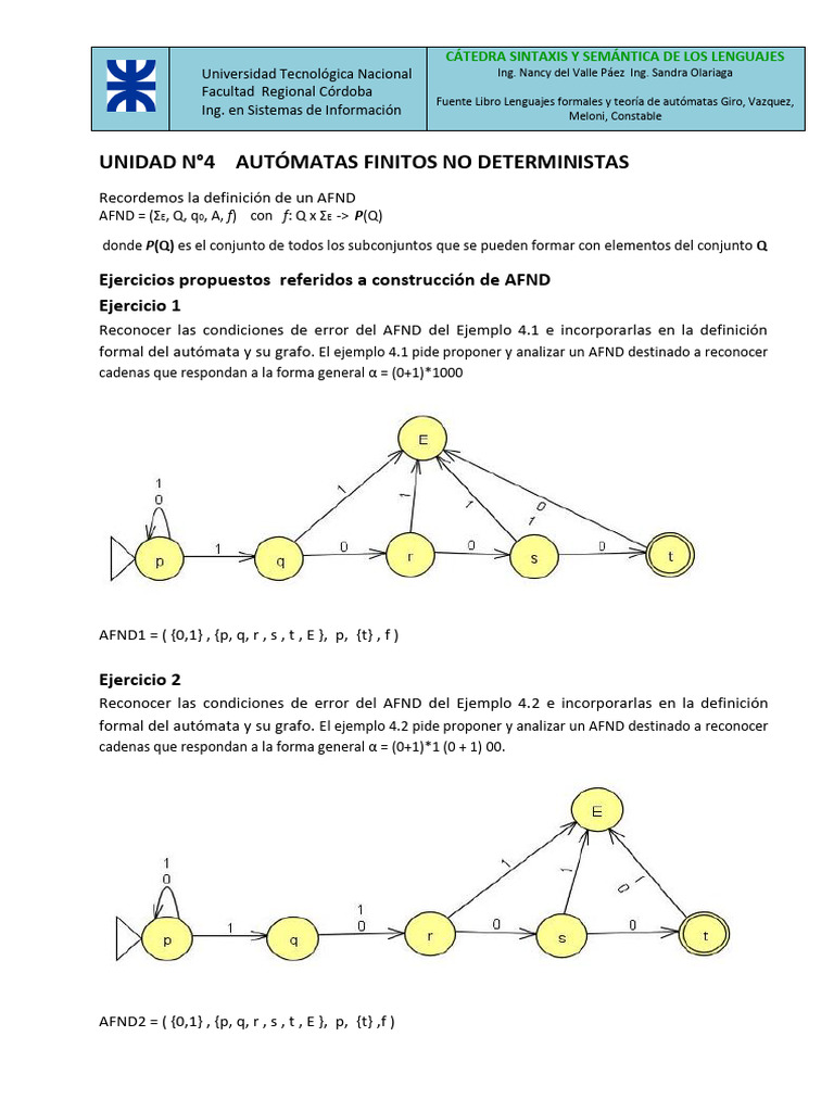 Ejercicios de AFND | PDF | Teoría de autómatas | Informática