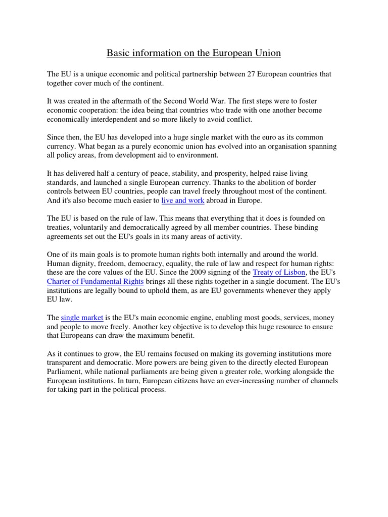 Basic Information On The European Union: Live and Work | Download Free ...