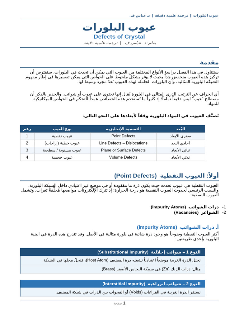 Crystal Defects Arabic | PDF