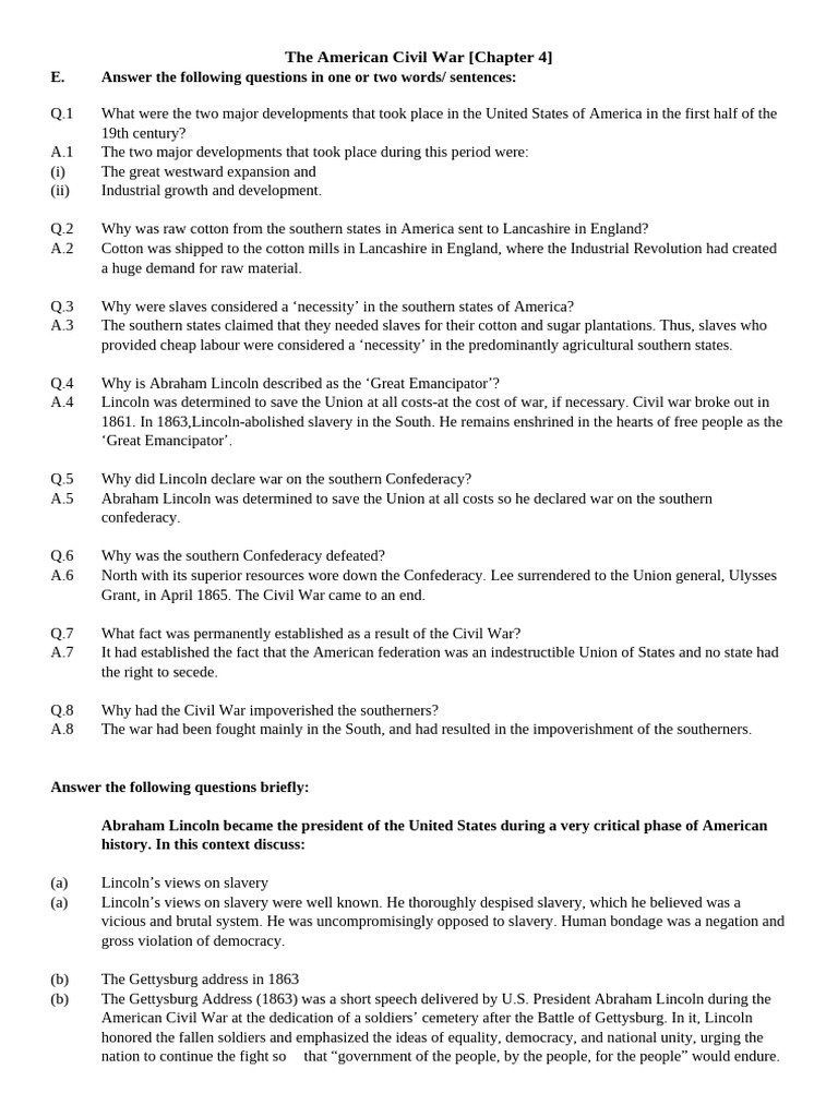 Chapter 4 - (Notebook Q & A) The American Civil War | PDF | American ...