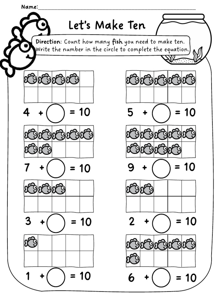 Let's Make Ten:: Count How Many You Need To Make Ten. Write The Number ...