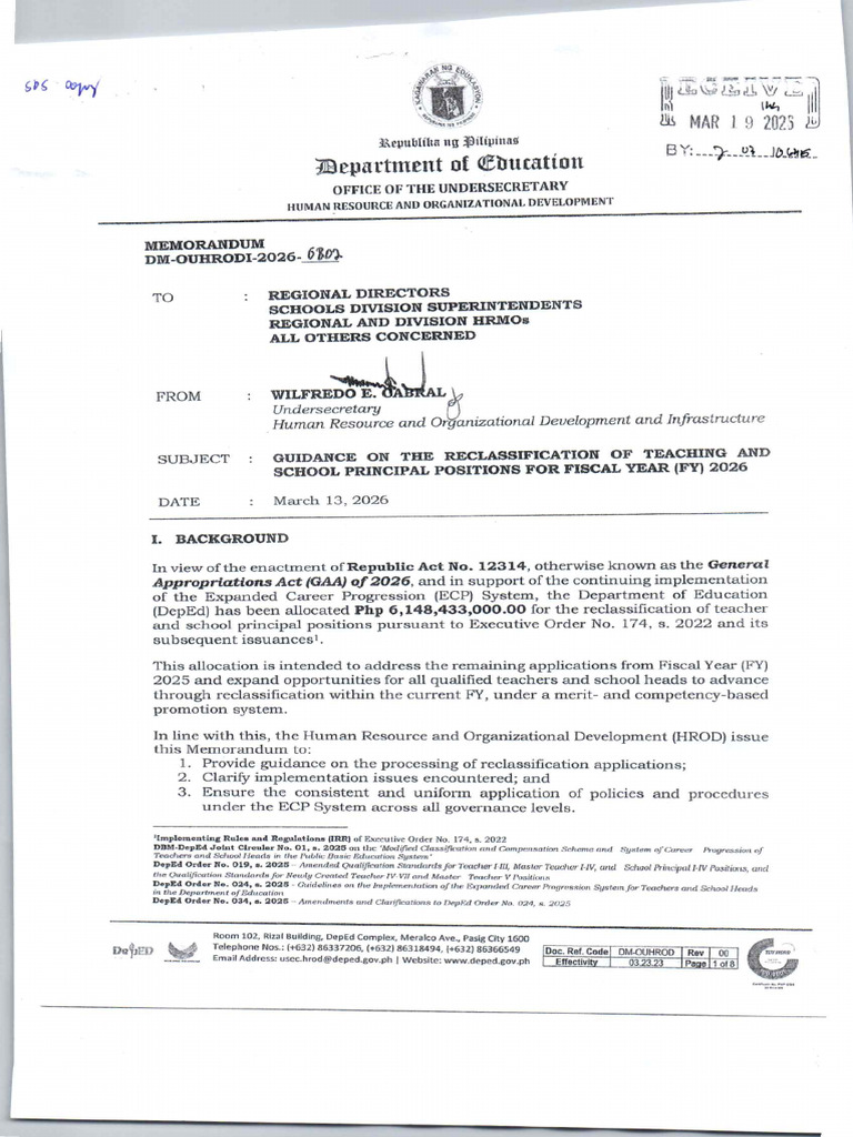 Memorandum DM Ouhrodi 2026 0802 Guidance On The Reclassification of ...