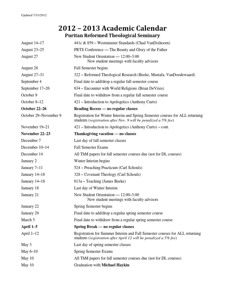 Academic Calendar 2012 2013 Final | PDF