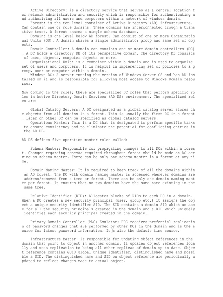 FSMO Roles in Short | PDF | Active Directory | Computer Data