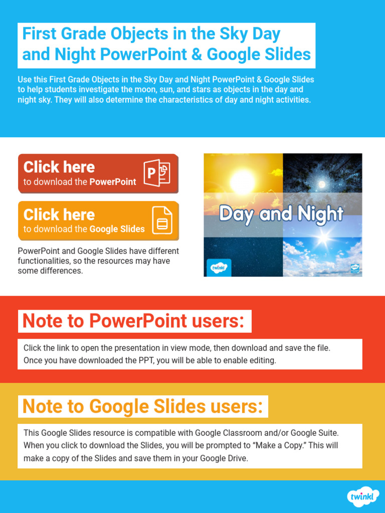 First Grade Objects in The Sky Day and Night PowerPoint & Google Slides ...