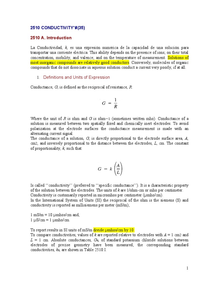 2510 Conductivity | PDF | Ion | Potassium Chloride