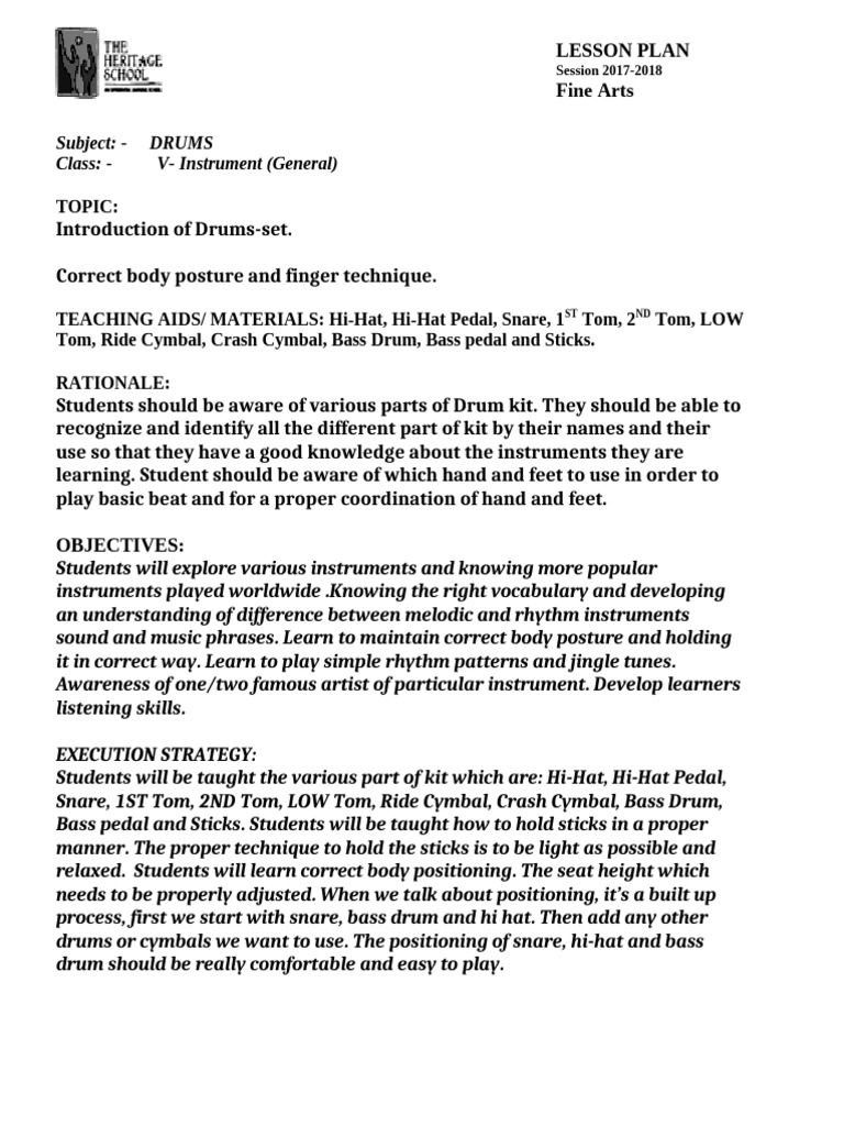 Grade 5 Drum Lesson Plan | PDF