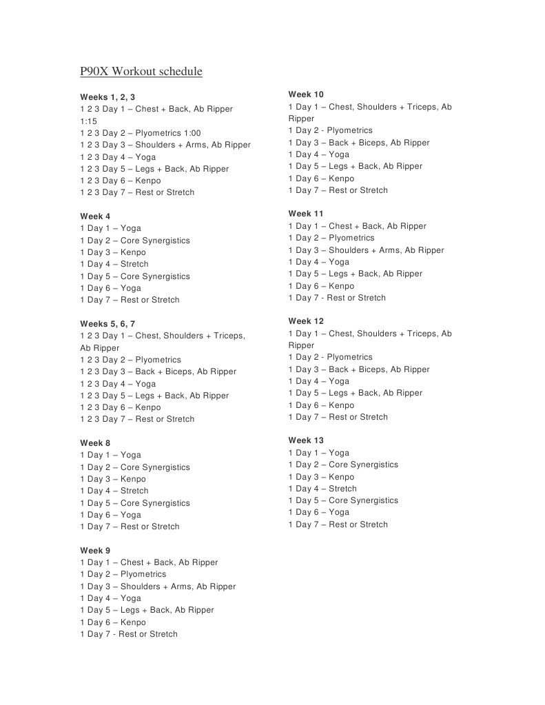 P90X Workout Schedule Overview | PDF