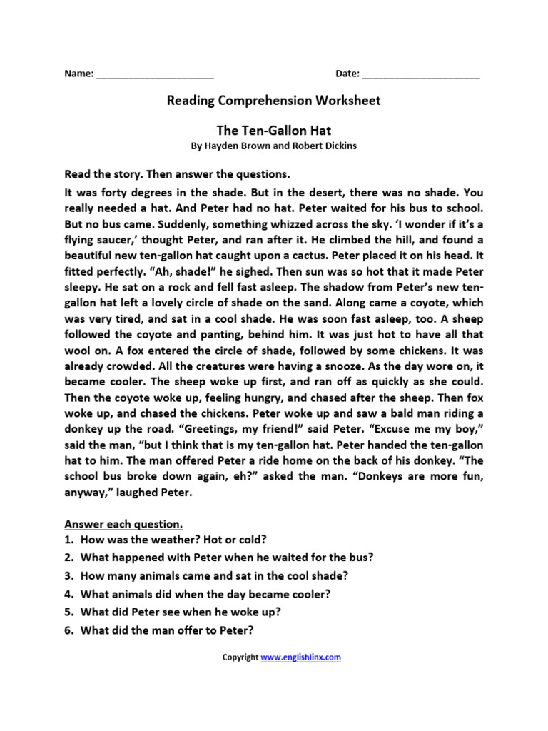 4th Ten Gallon Hat Comprehension | PDF
