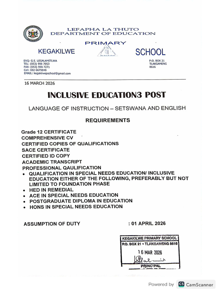 Inclusive Education Post Advertisement | PDF
