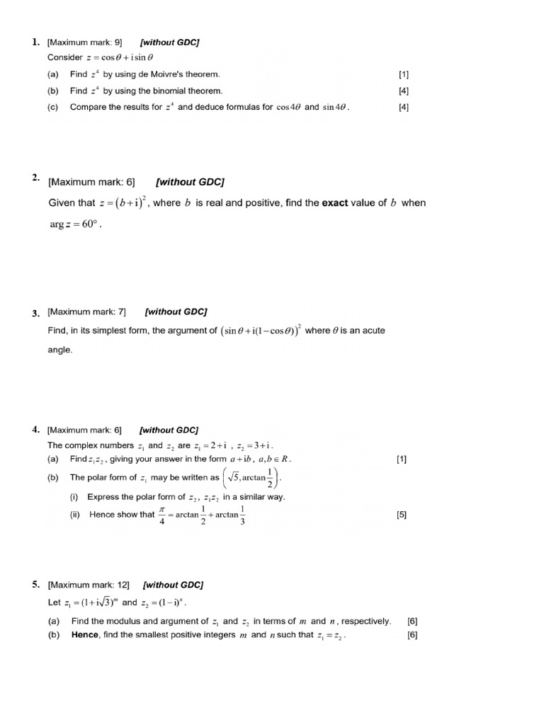 Review Worksheet Complex Numbers | PDF