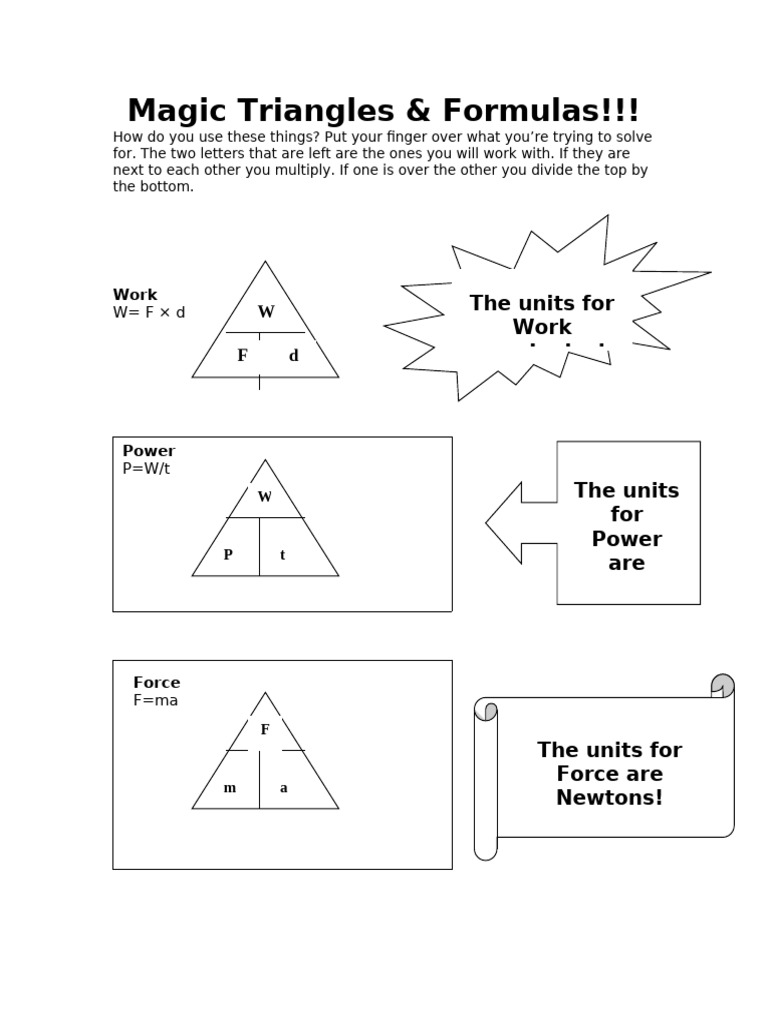 Magic Triangles & Formulas!!!: The Units For Work Are Joules! | PDF