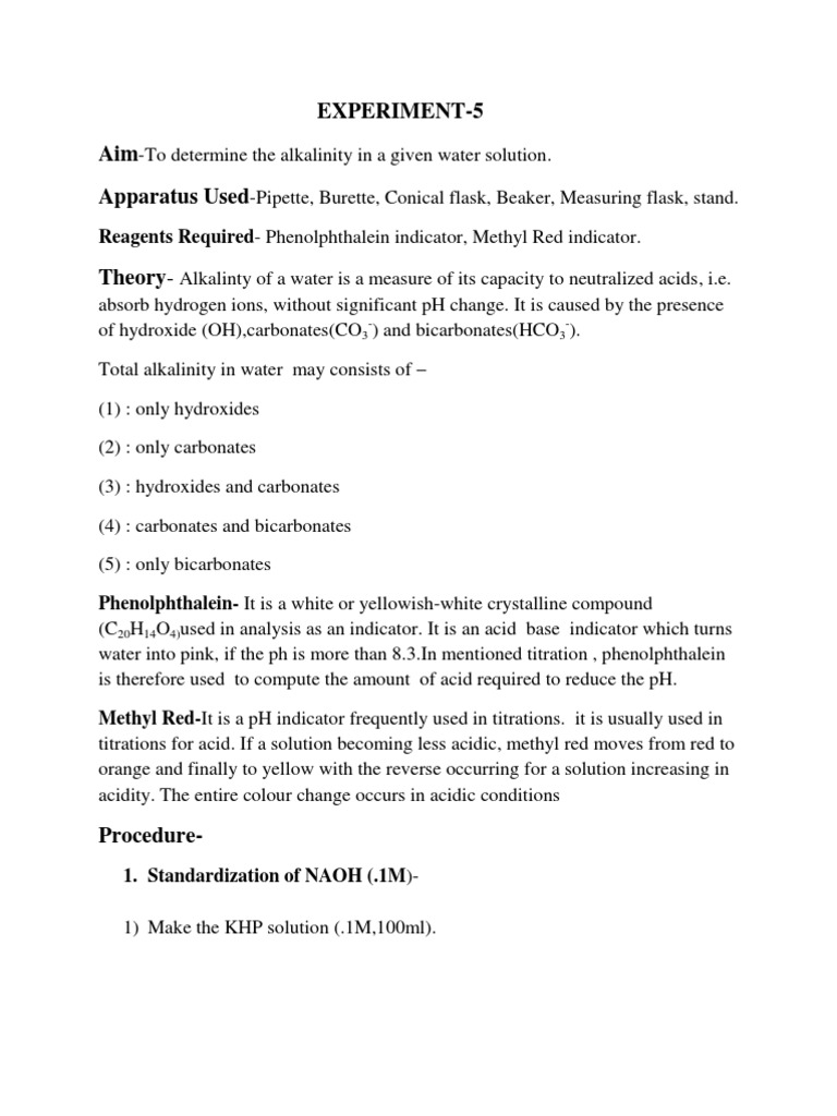 Alkalinity Determination by Titration | PDF | Alkalinity | Titration