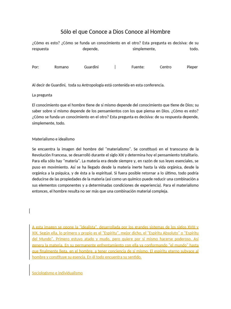 Guardini. Sólo El Que Conoce A Dios Conoce Al Hombre | PDF | Dios | Esencia