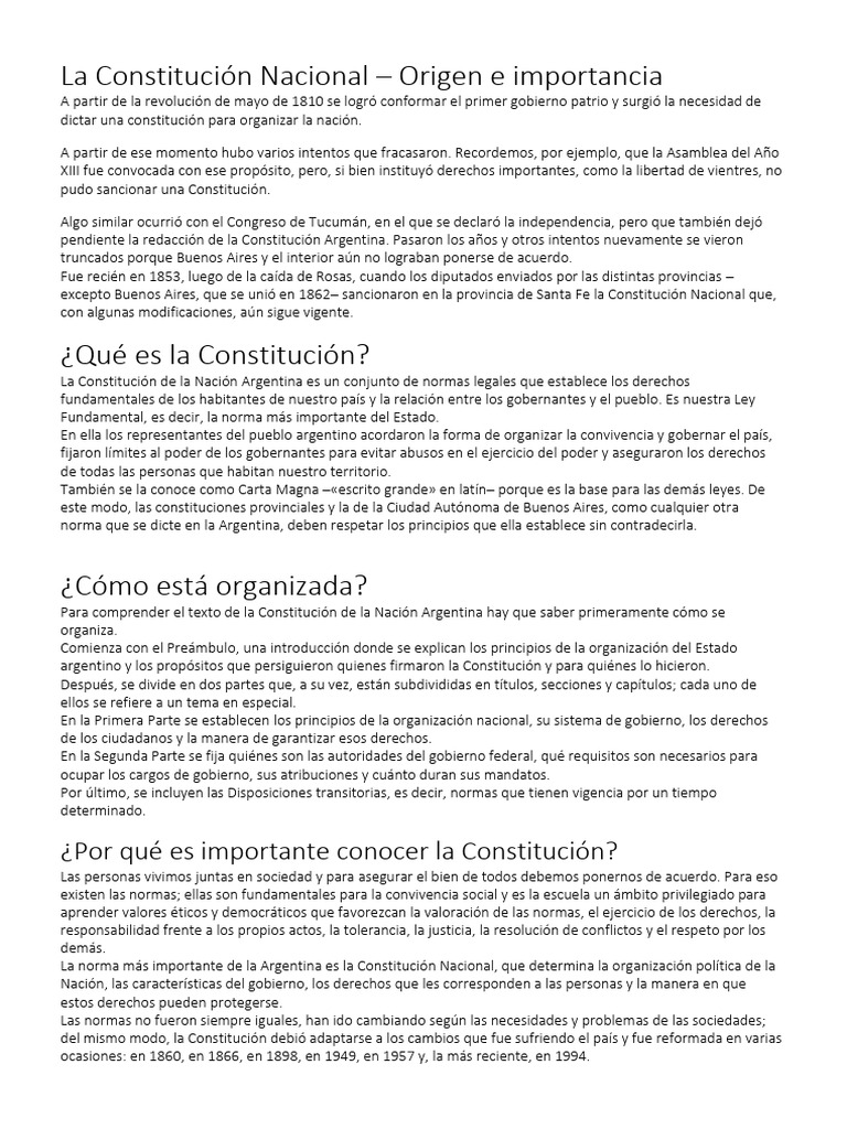 2025 La Constitución Nacional - Origen e Importancia | PDF ...
