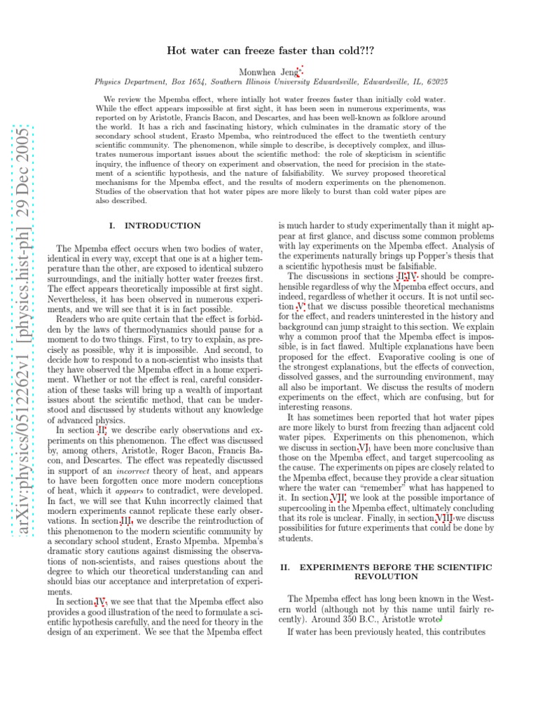 Hot Water Can Freeze Faster Than Cold | PDF | Nature | Physical Chemistry