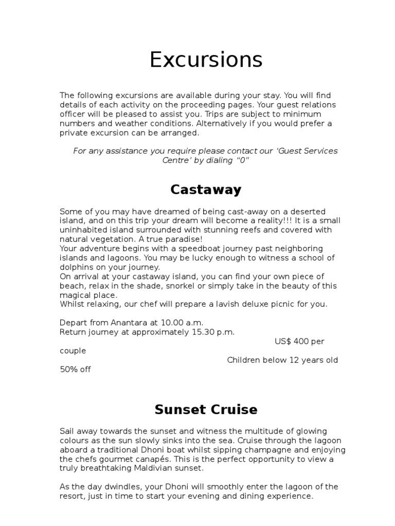 Excursions For Compendium | PDF