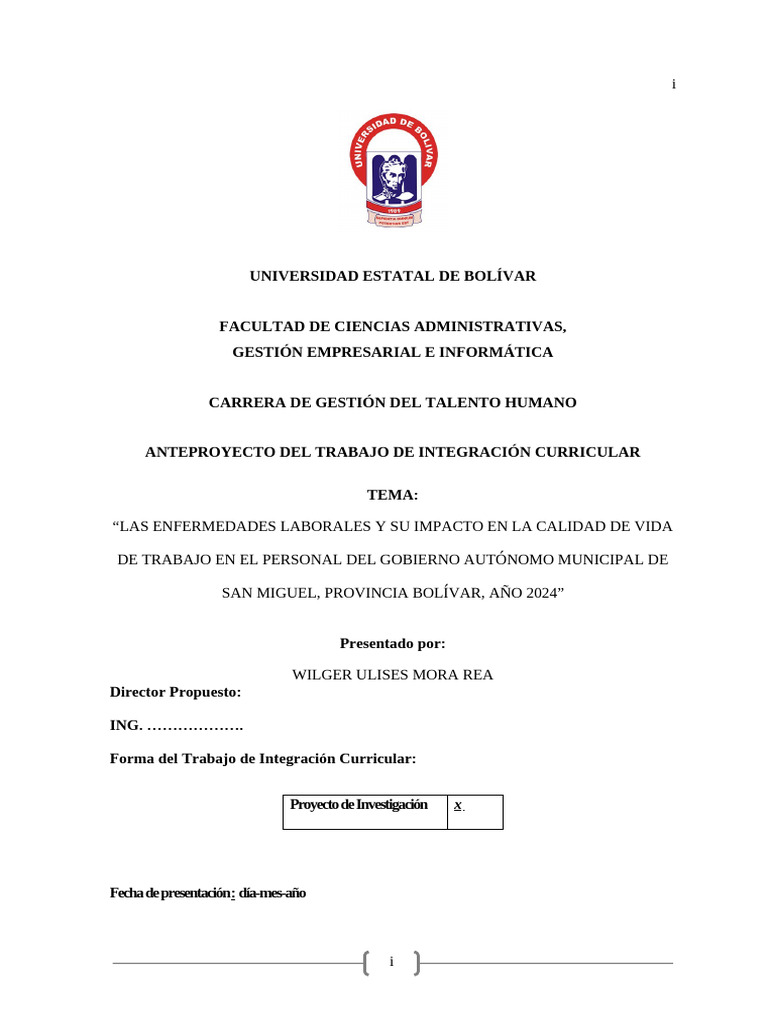 Estructura Del Anteproyecto WILGER MORA - BRYAN VALVERDE | PDF | Estrés ...
