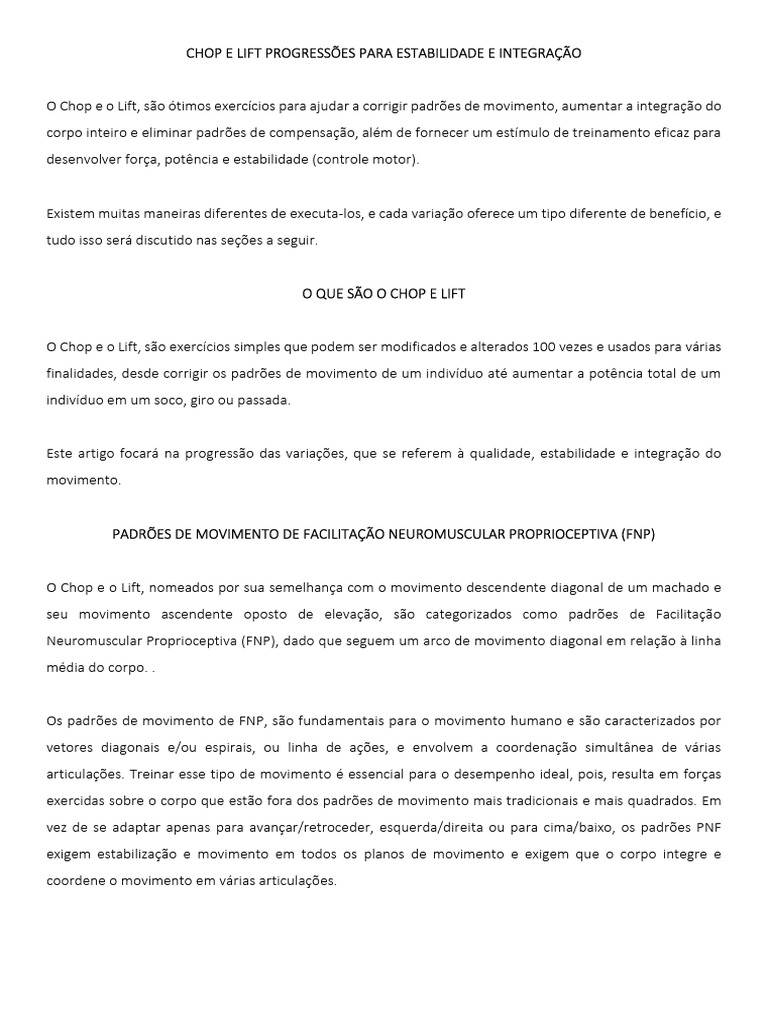 Chop e Lift Progressões para Estabilidade e Integração | PDF | Rotação ...