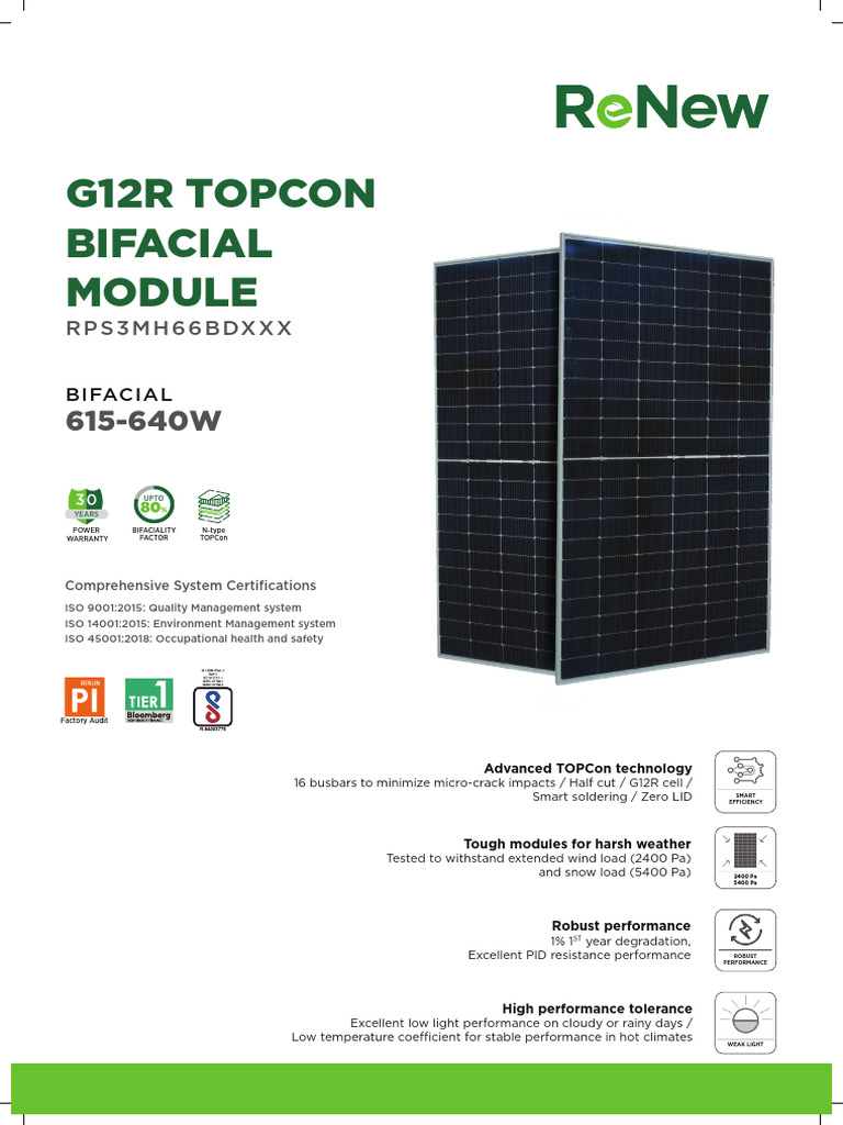 Renew Datasheet-G12R TOPCon 003 Jan26 | PDF | Solar Panel | Electricity