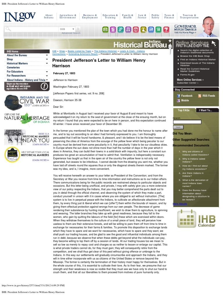 Thomas Jefferson's Letter On How To Scheme The Native Americans Out of ...