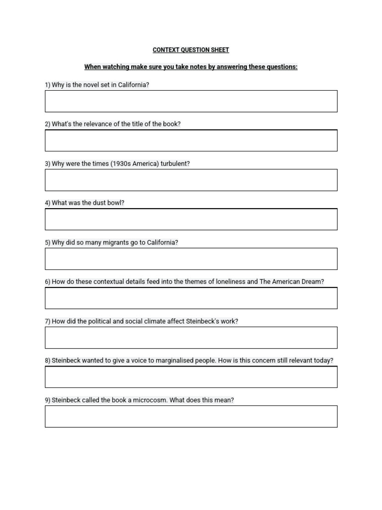 Omam Context Question Sheet | PDF