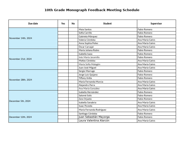 10th Grade_FeedBack Meetings Schedule | PDF