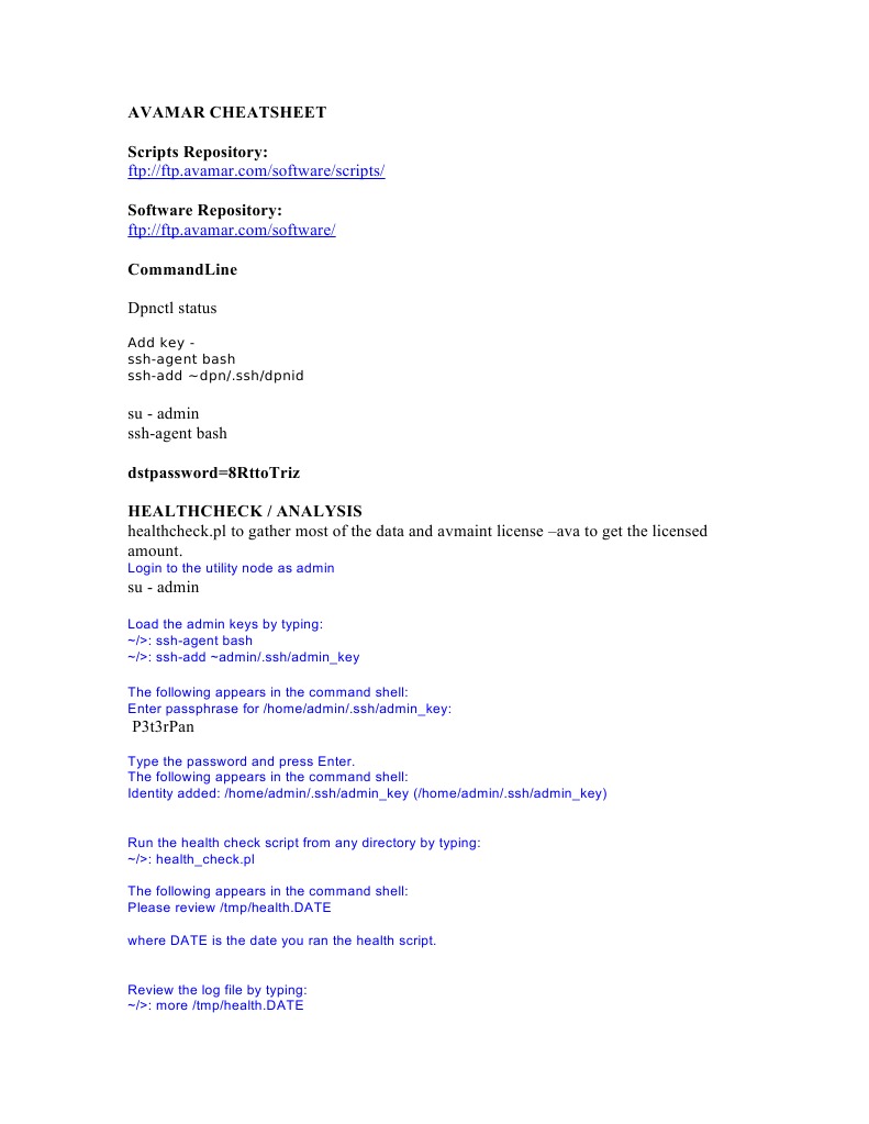 AvamarCheatsheet | PDF | Secure Shell | Shell (Computing)