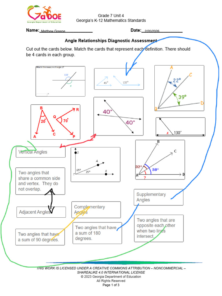 Angle Relationships Diagnostic Assessment | PDF