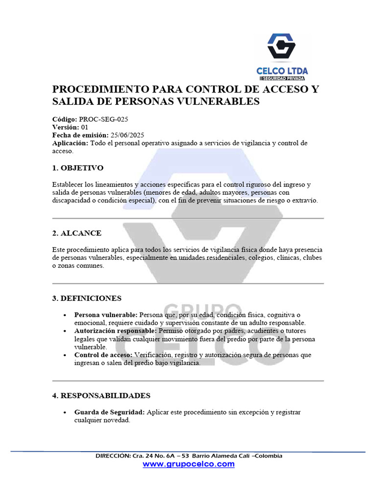 PROC-SEG-025 Procedimiento Control Acceso y Salida de Personas ...