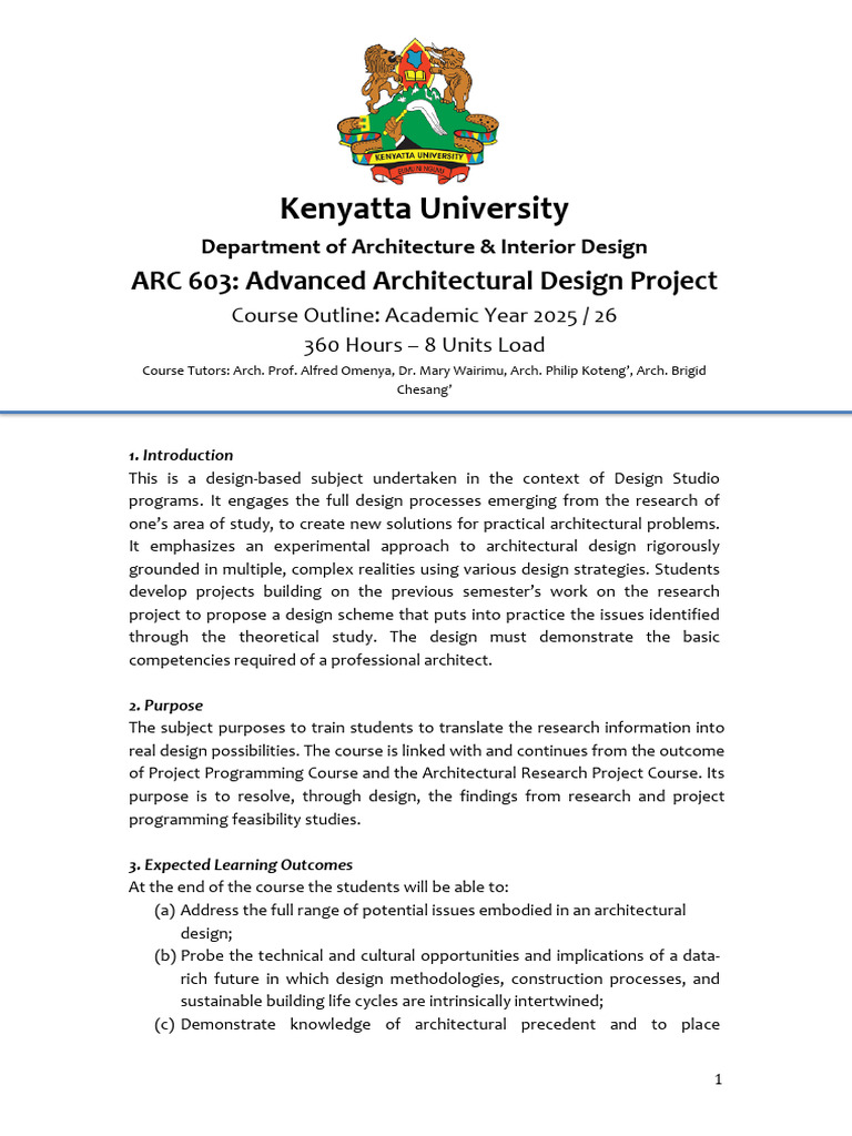 Year 6 - Advanced Architectural Design Project - Course Outline - 2026 ...