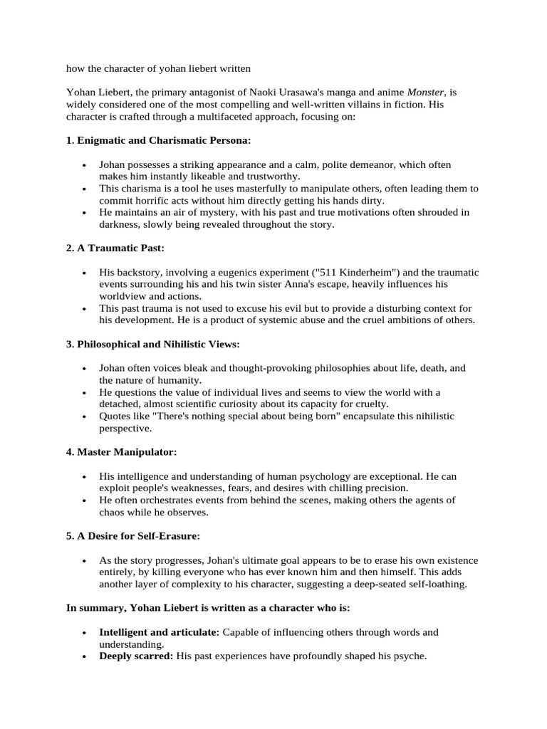 How The Character of Yohan Liebert Written | PDF | Self Publishing ...