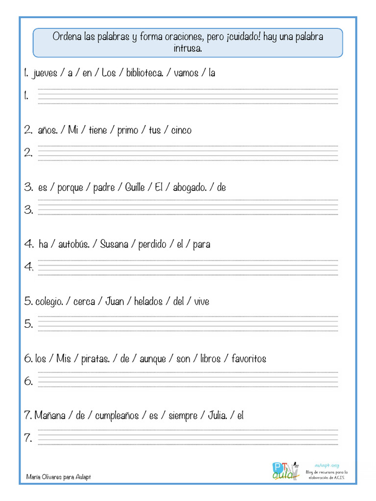 Formar Frases Palabra Intrusa | PDF