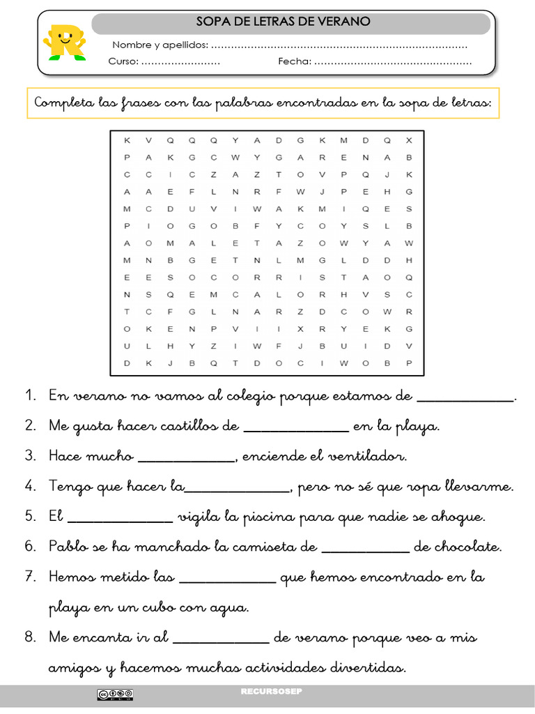 Sopa de Letras Verano | PDF