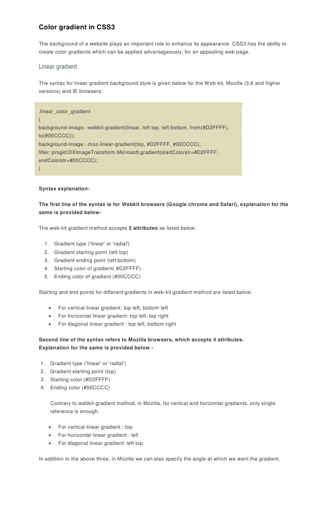 Color Gradient in CSS3 | PDF | Cascading Style Sheets | Web Browser
