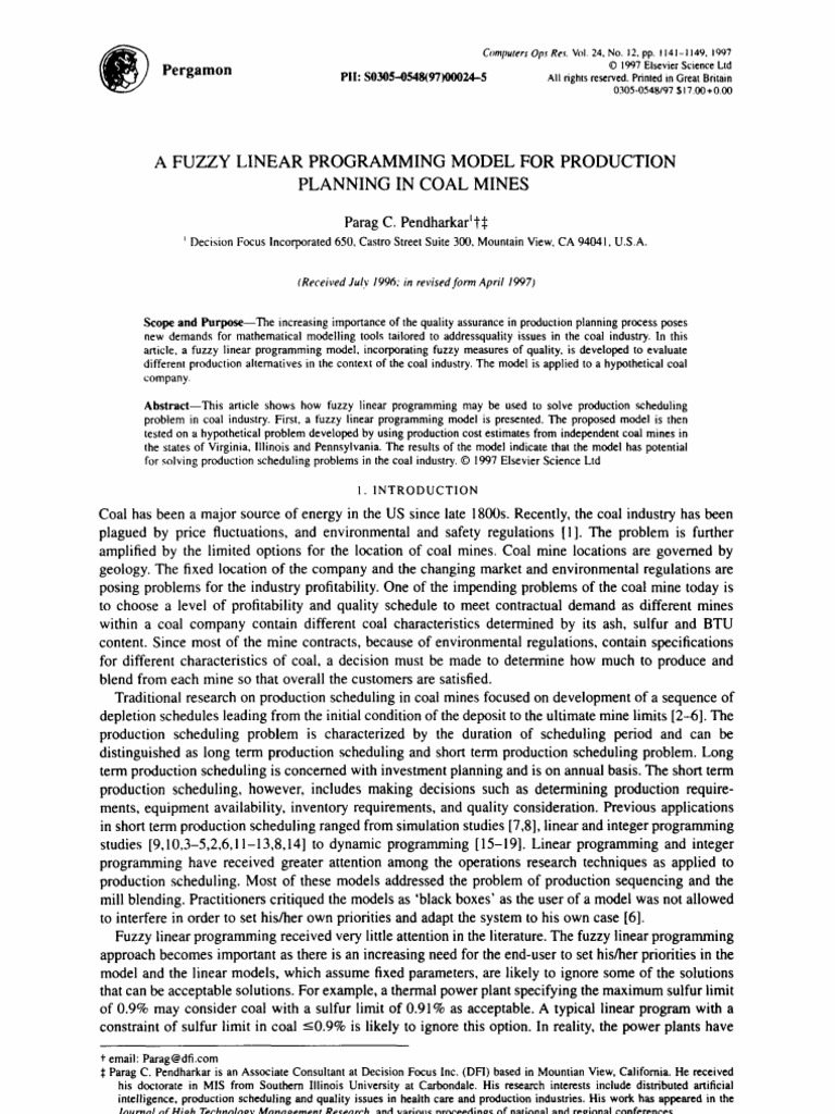 A Fuzzy Linear Programming Model For Production Planning in Coal Mines ... A Fuzzy Linear Programming Model For Production Planning in Coal Mines ...