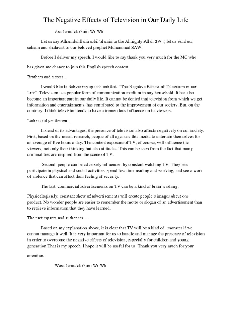 The Negative Effects of Television in Our Daily Life | PDF ...