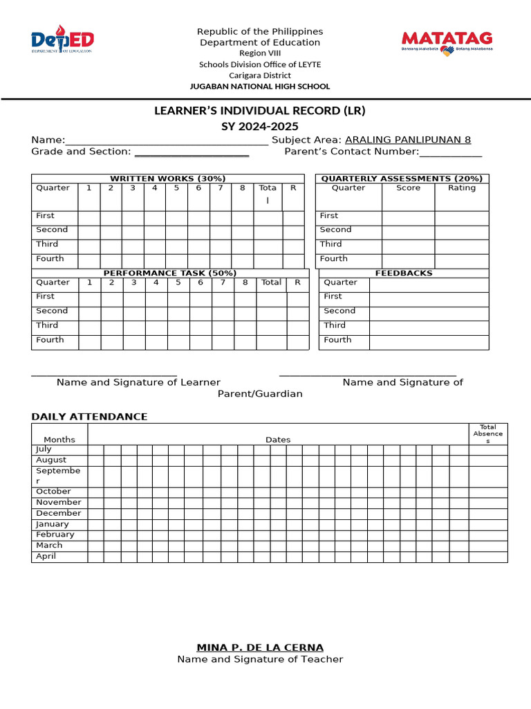 Individual Learner's Record | PDF