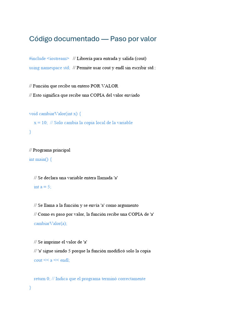 Código Documentado Paso Por Valor: #Include Using Namespace STD | PDF ...