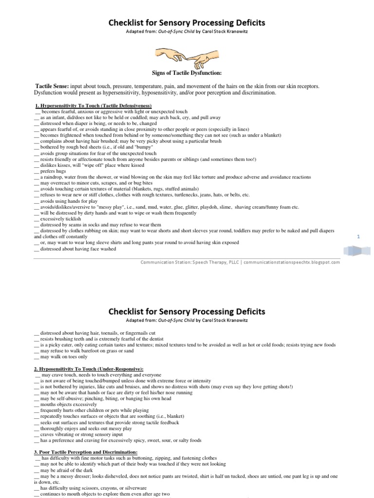 Sensory Processing Disorder Checklist | PDF | Odor | Somatosensory System