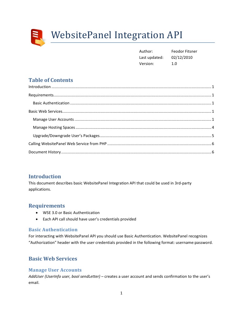 WebsitePanel Integration API | PDF | Hypertext Transfer Protocol | User (Computing)