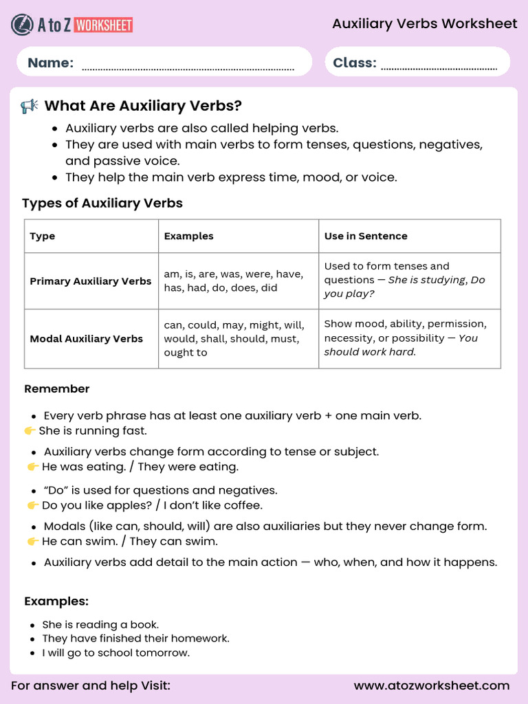 Auxiliary Verbs Worksheets | PDF | Verb | Grammar