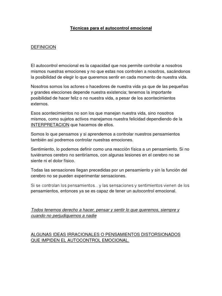 Técnicas de Autocontrol Emocional | PDF | Ira | Ansiedad