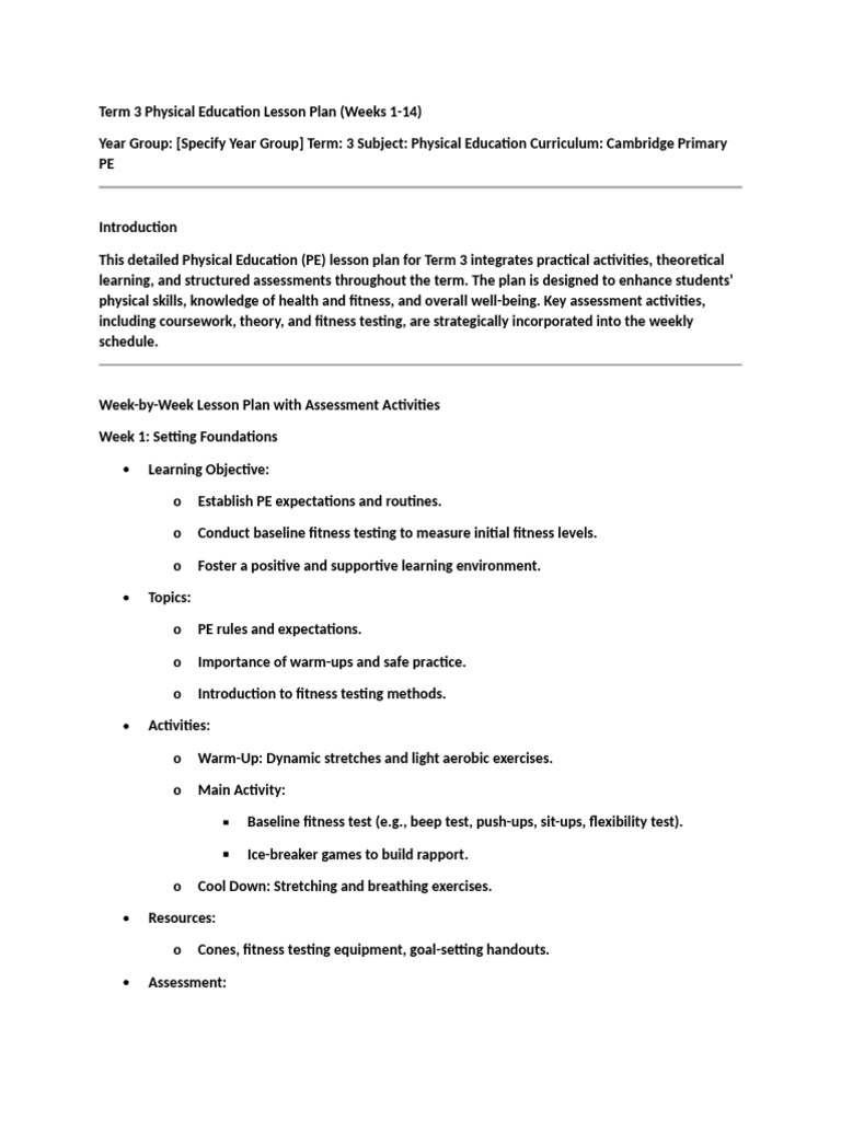 Term 3 Physical Education Lesson Plan Year 1 - 3 | PDF | Physical ...
