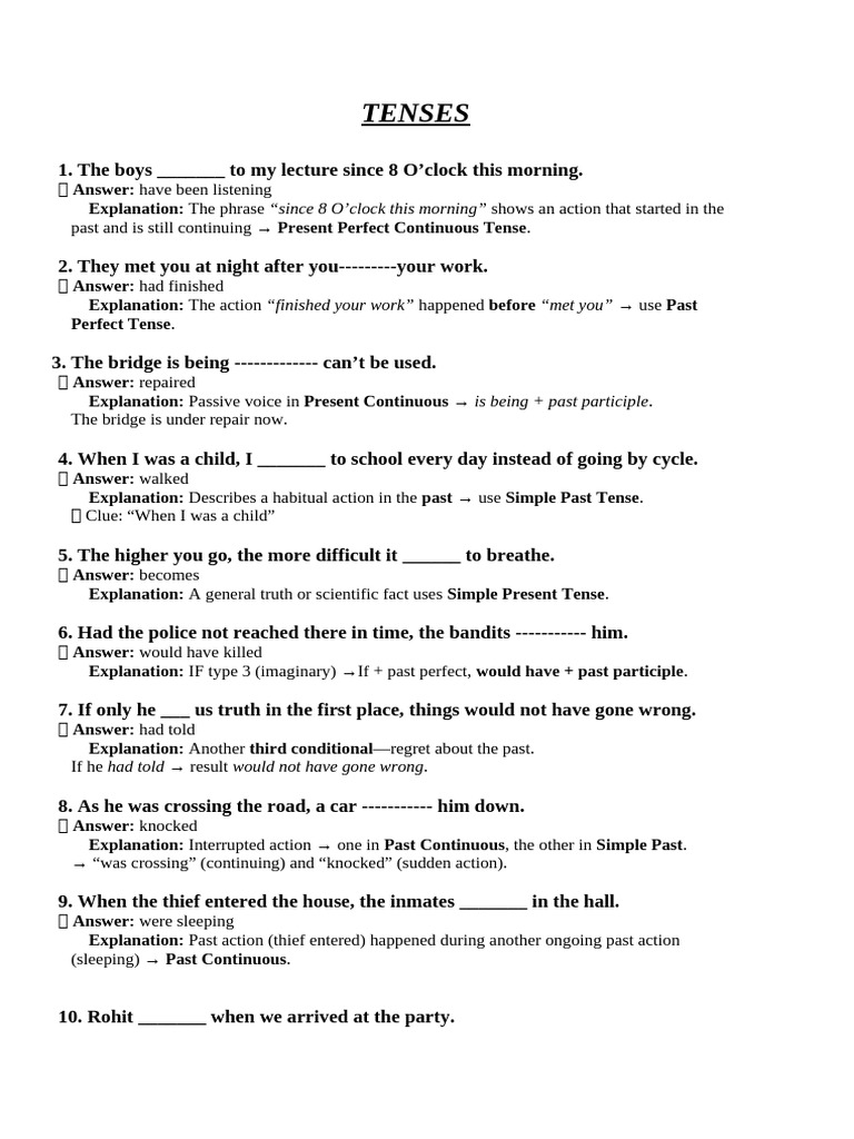 Tenses Explanation | PDF | Perfect (Grammar) | Grammatical Tense