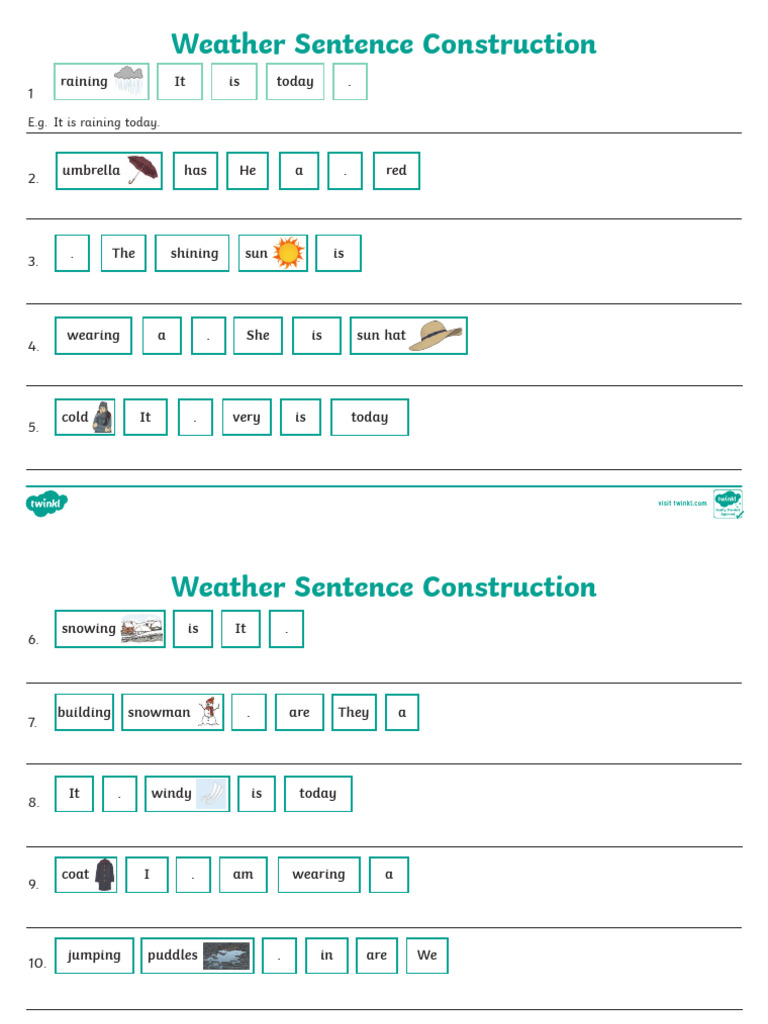 Weather Sentence Construction Activity Sheet | PDF