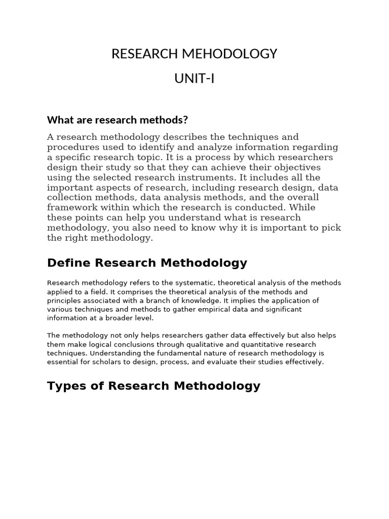Research Mehodology Unit 1 | PDF | Methodology | Cohort Study